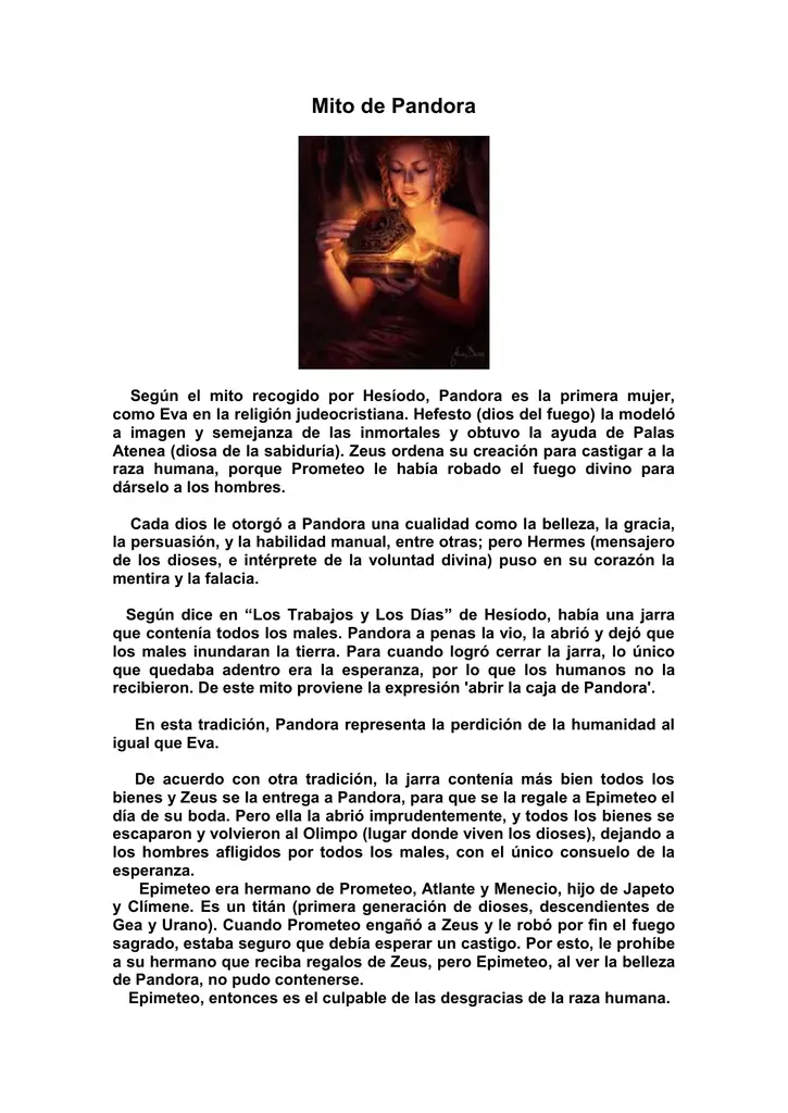El Mito De Pandora - Resumen Y Significado | En Pocas Palabras